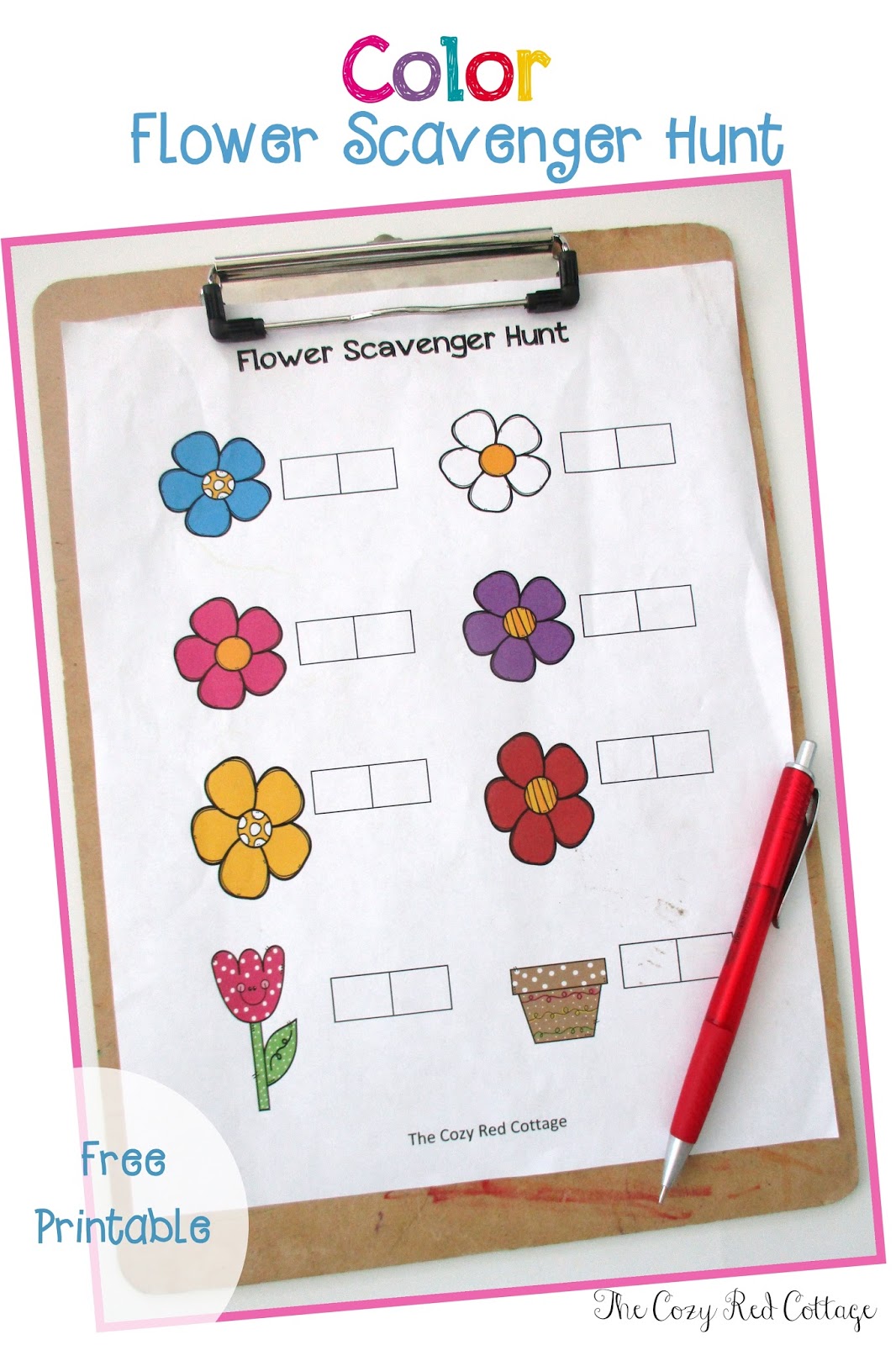 The Cozy Red Cottage: Flower Color Scavenger Hunt