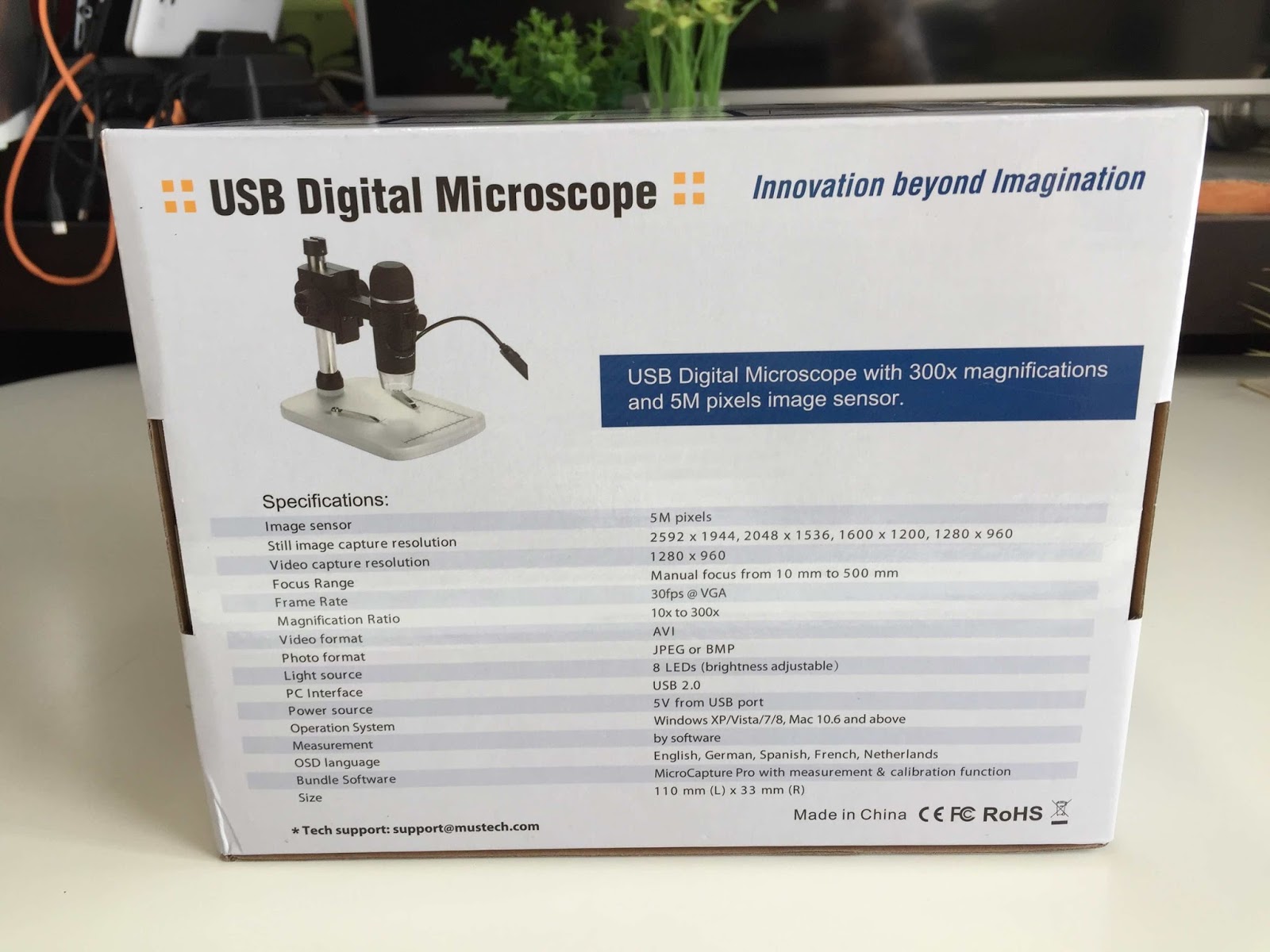 Crenova USB 2.0デジタル顕微鏡、5MPビデオ付き顕微鏡、300倍拡大鏡、カメラ、内視鏡、LEDランプ8個および高さ調節スタンド ...