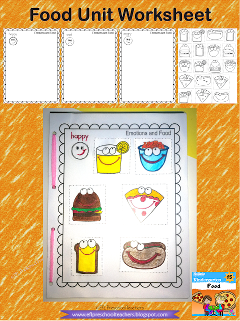 ESL/EFL Preschool Teachers: Food Unit Worksheets for Kindergarten ELL