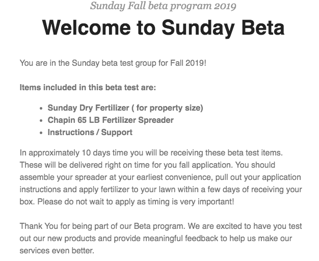 The Sunday Fertilizer Large Lawn Beta Test - Fall 2019