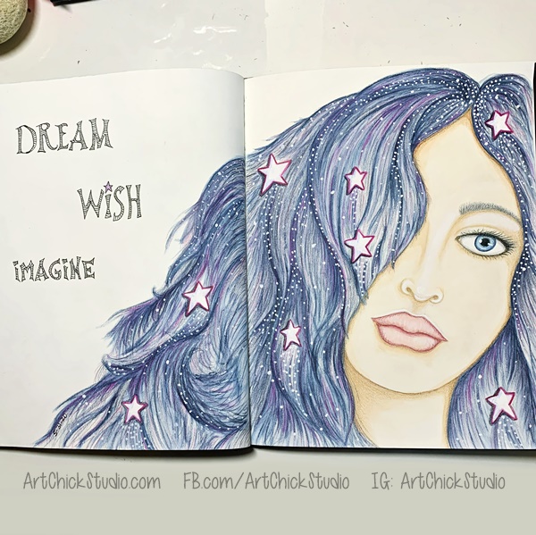 Dream Wish Imagine Art Journal Spread | Art Chick Studio