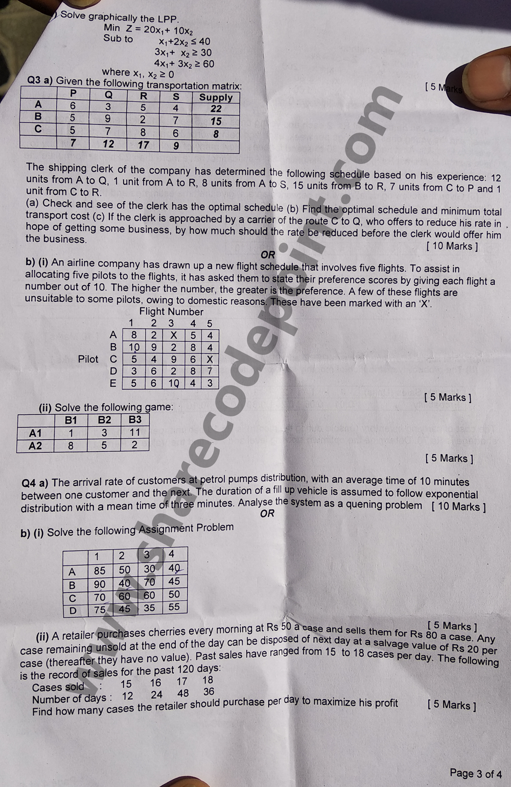 OPR603 : Management Science Mid Term Exam Question Paper - OPR 603 ...