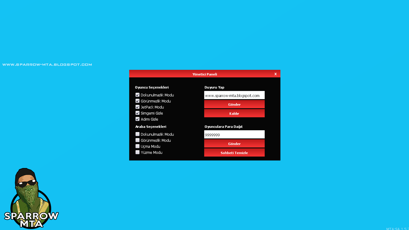 MTA SA Kaliteli Yönetici Panel Scripti