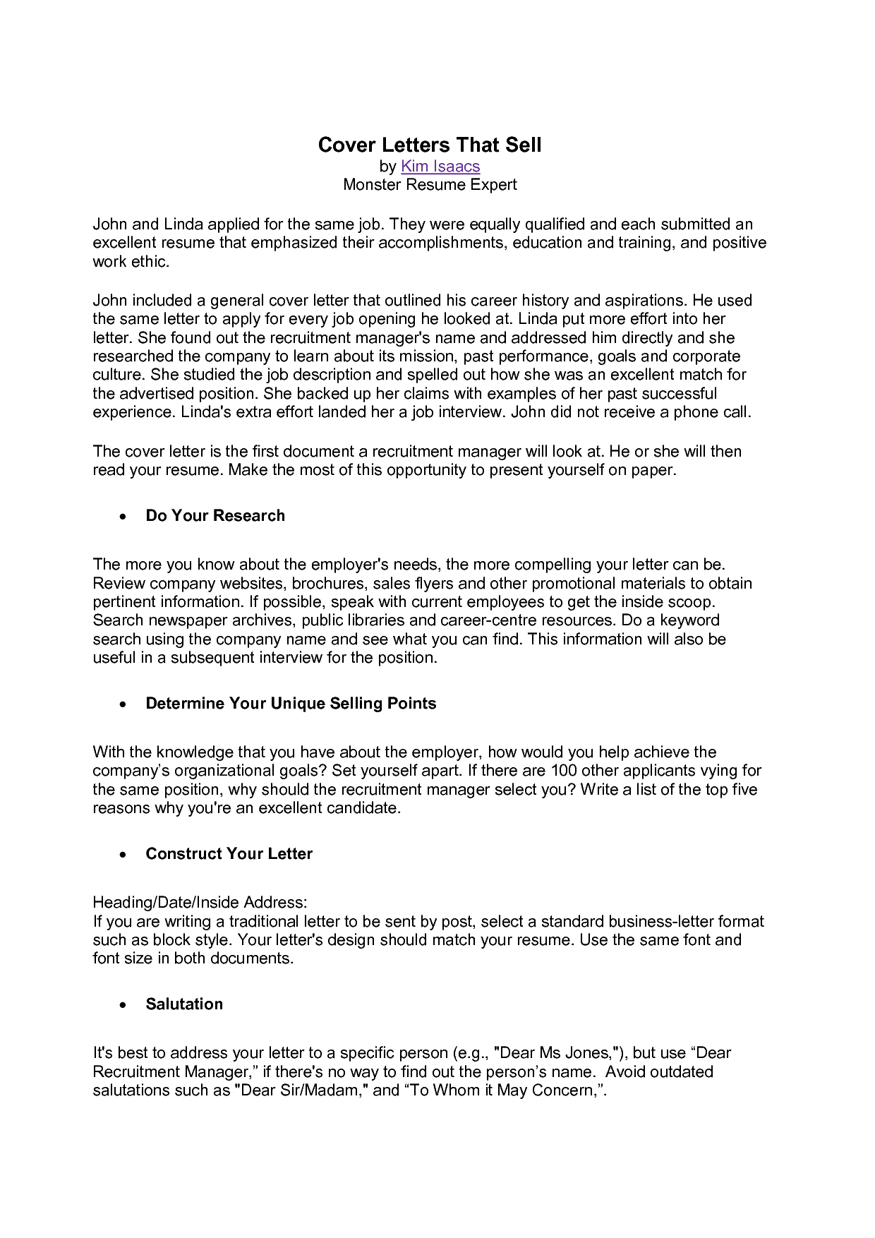 Monster Cover Letter Template ~ Resume Letter
