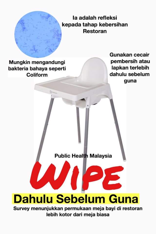 Bersihkan kerusi tinggi untuk bayi sebelum guna