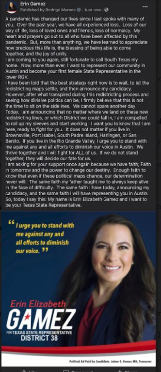 EL RRUN RRUN: GAMEZ BEATS THE RUSH, ANNOUNCES DISTRICT 38 CANDIDACY