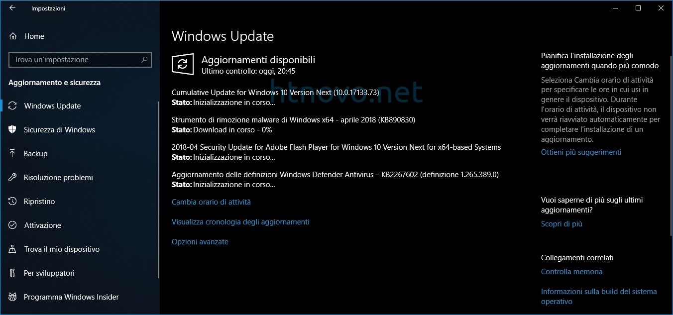 Windows 10 Update (Versione 1803) Build 17133.73