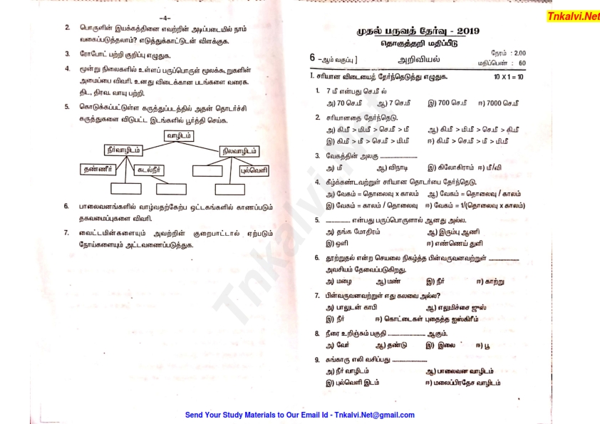 6th Standard - 2019 Quarterly Exam Question Paper (SA 60 Marks ...
