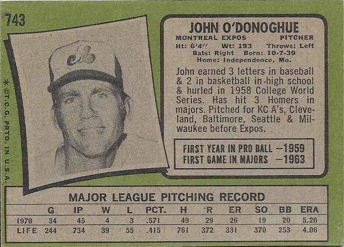Topps 1971: no. 743 - john o'donoghue