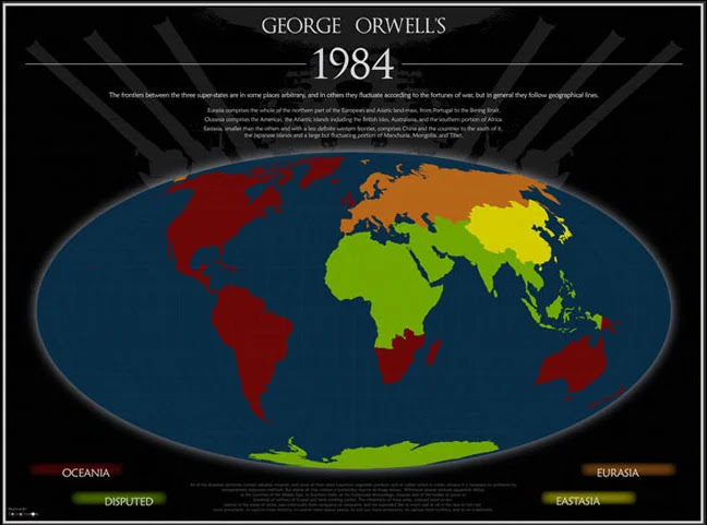 1984 di George Orwell: la mappa del mondo del romanzo distopico per ...