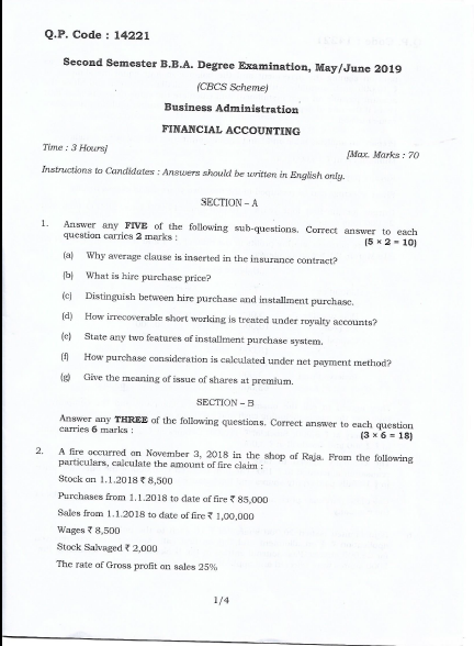 Bangalore University B.B.A. BUSINESS ADMINISTRATION FINANCIAL ...