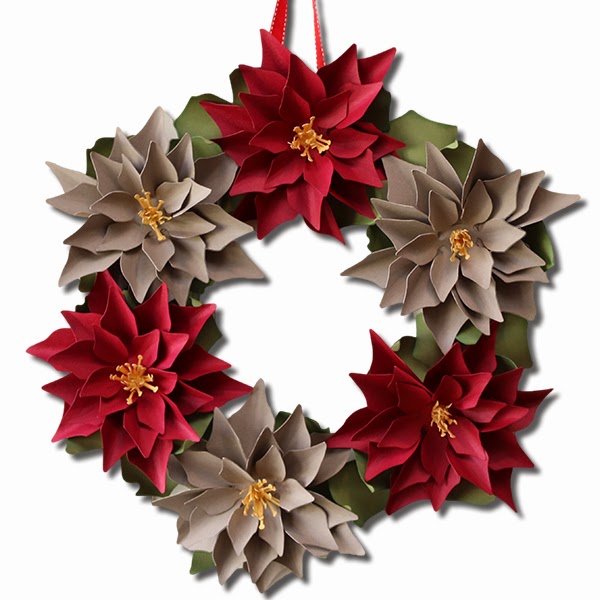 3D Paper Poinsettia and Poinsettia Wreath | Bits of Paper
