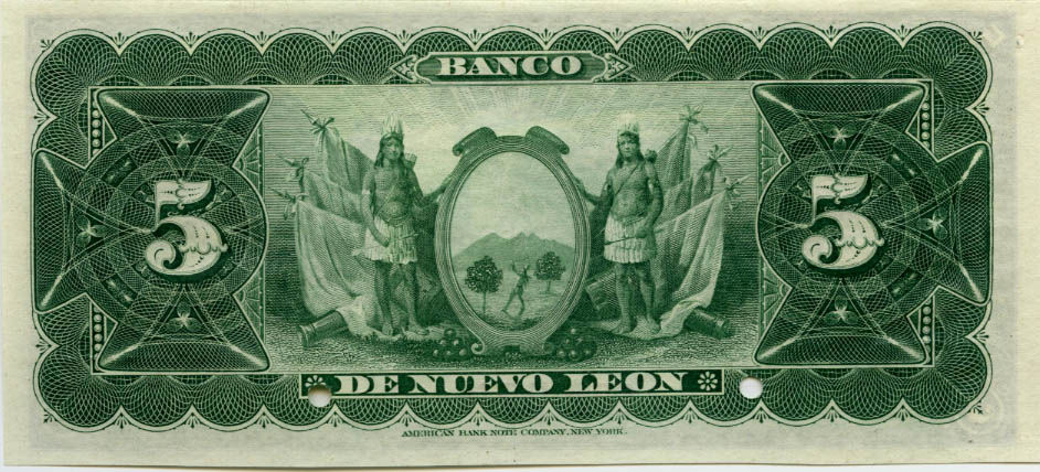 Mexican banknotes 5 Pesos bank note 1892-1912 Banco de Nuevo Leon|World ...