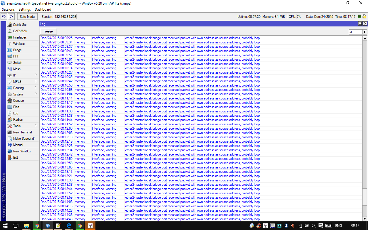 Solved Error Mikrotik Bridge Port Received Packet With Own Address As Source Address