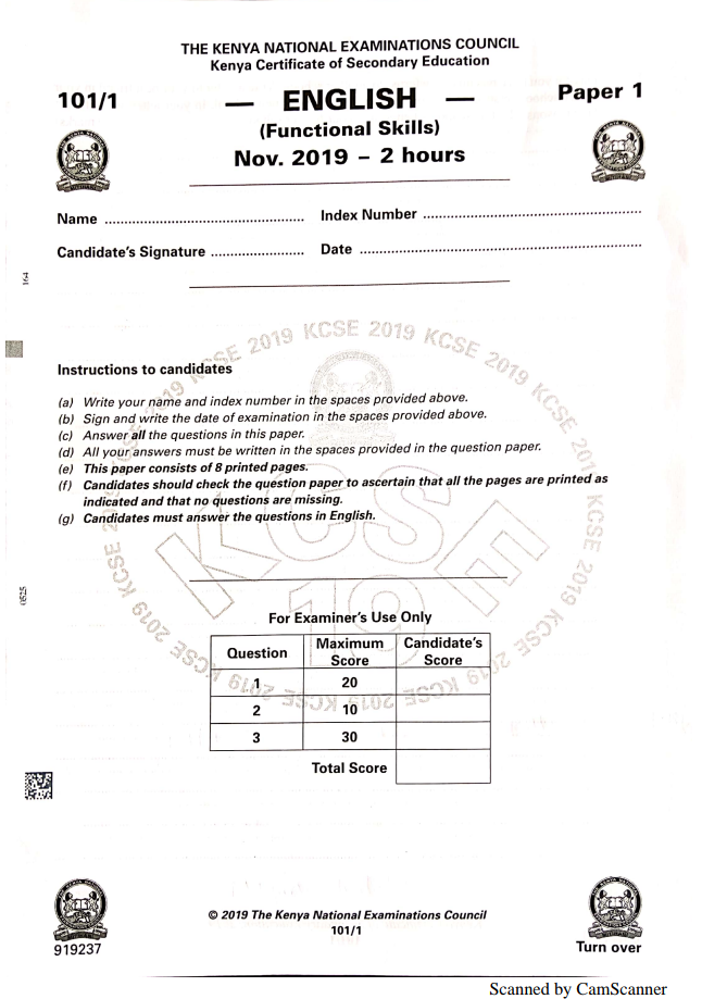 English Paper One Contents (with sample questions answers)