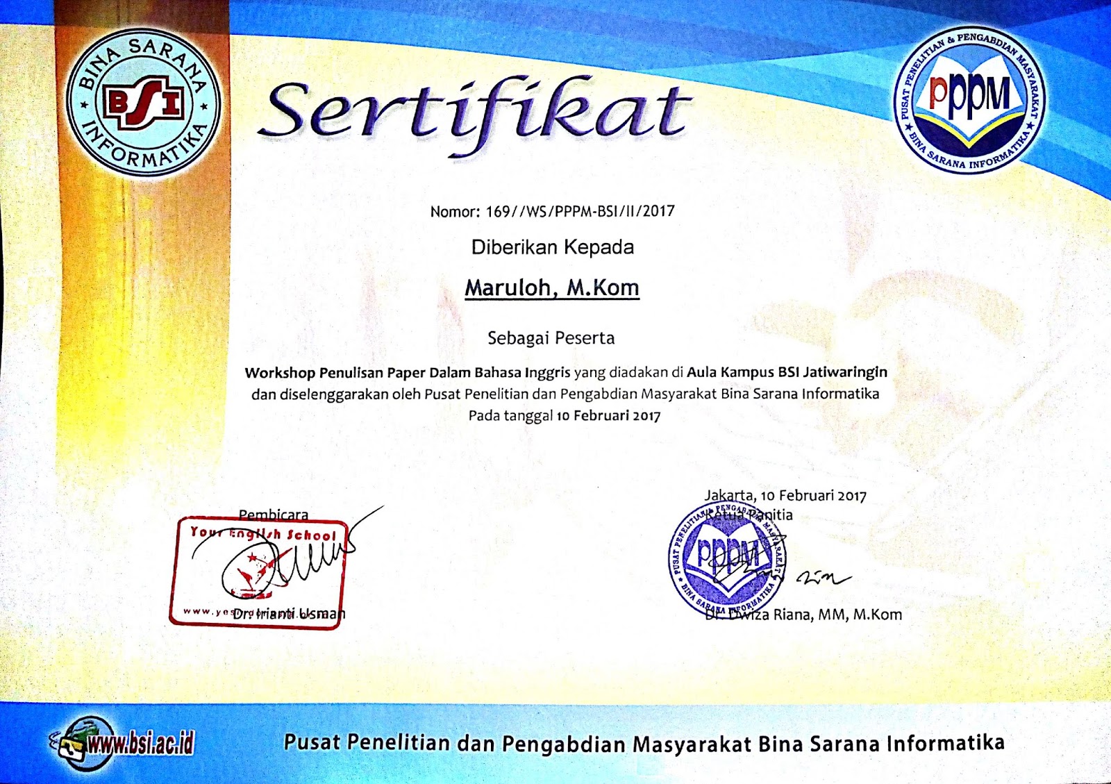 Contoh Sertifikat Workshop