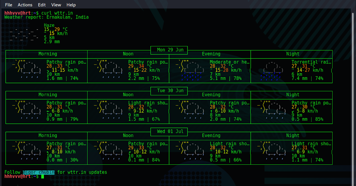 Check weather from Terminal using wttr.in