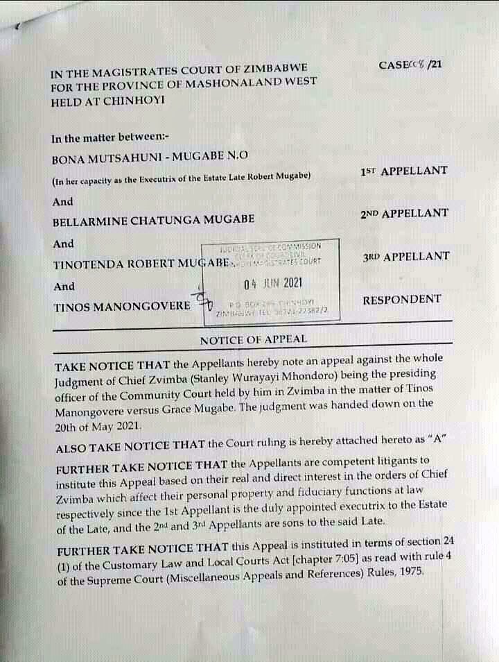 MUGABE CHILDREN DRAG CHIEF ZVIMBA TO COURT newsdzeZimbabweNewsdzeZimbabwe