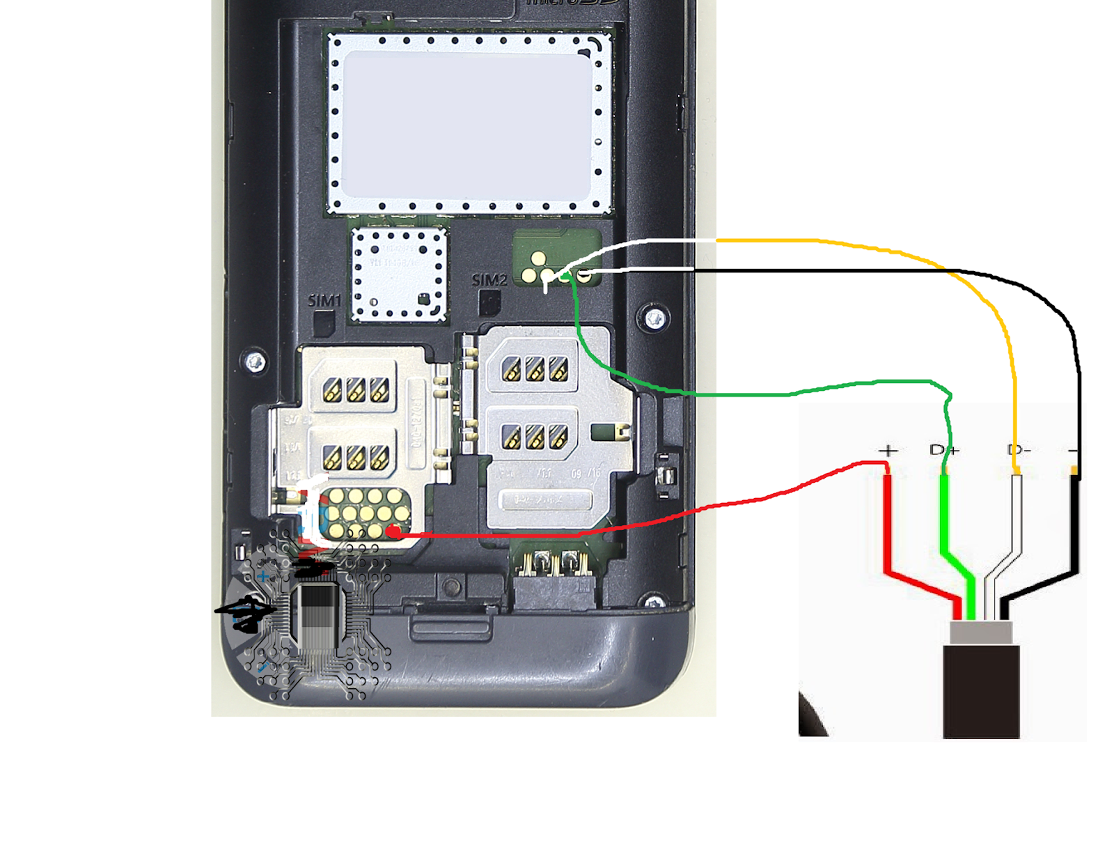 NOKIA 230 Rm-1172 usb pinout RX TX point