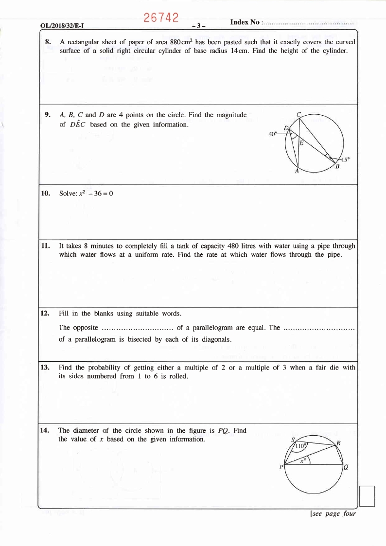 O/L English Medium Maths Pastpaper 2018 - www.lkedu.lk