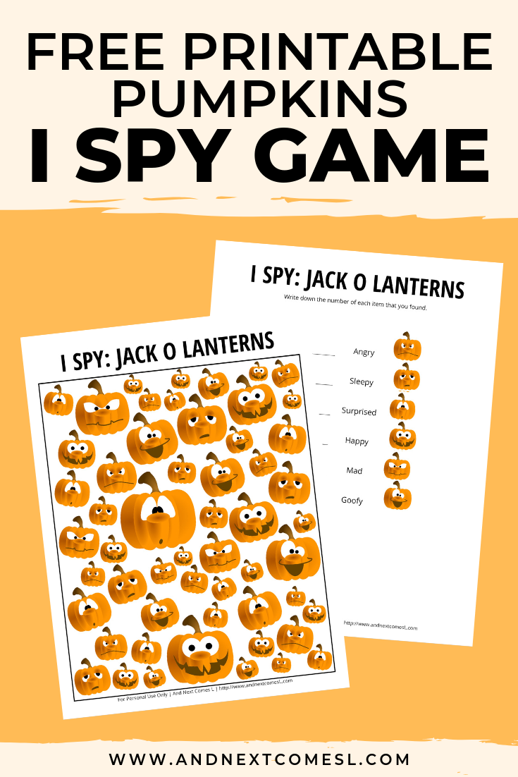 Jack-O-Lantern Themed I Spy Game {Free Printable for Kids} | And Next ...
