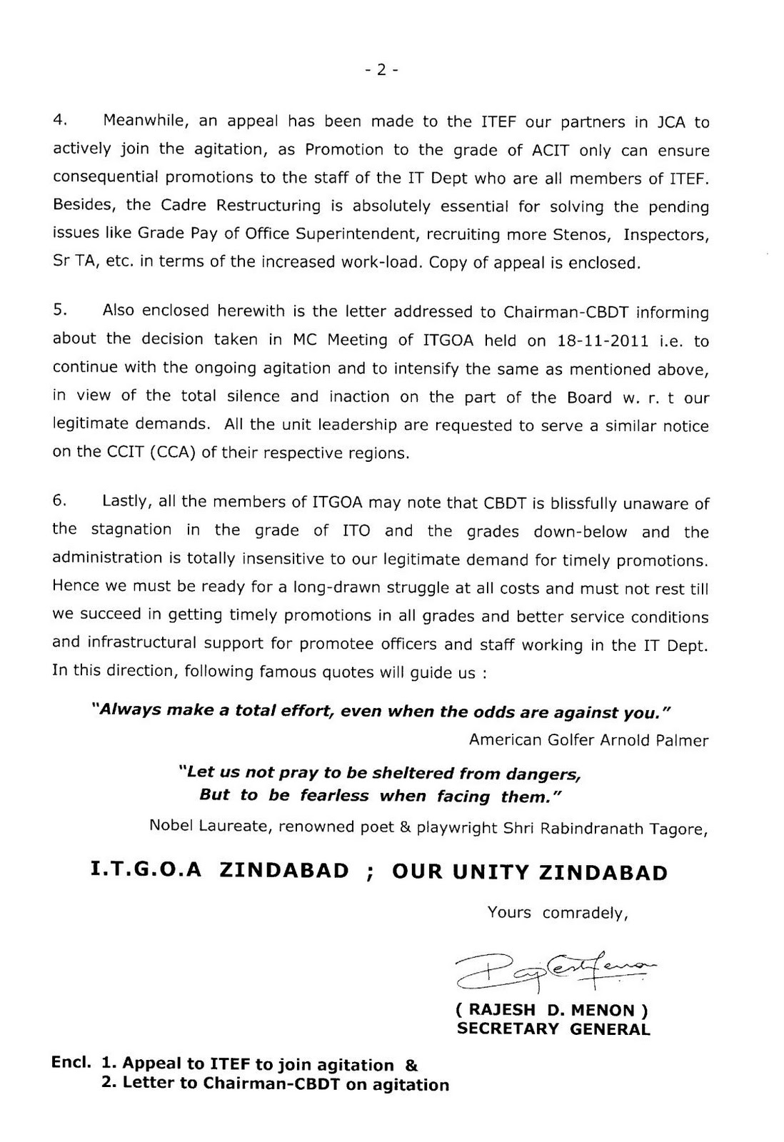 ITGOA KARNATAKA and GOA: Secretary General's letter to ITGOA members ...
