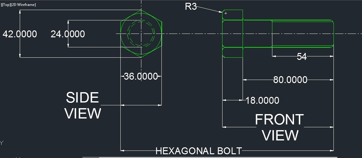 Hexagonal Bolts & Nut, Square Nut with proportions and its line diagrams.