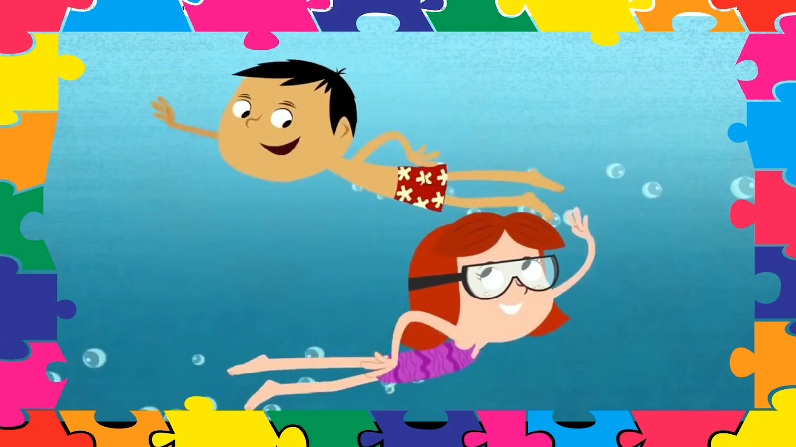 Shirtless Drawn Cartoon Boys & Men: Noah in Swimming Trunks