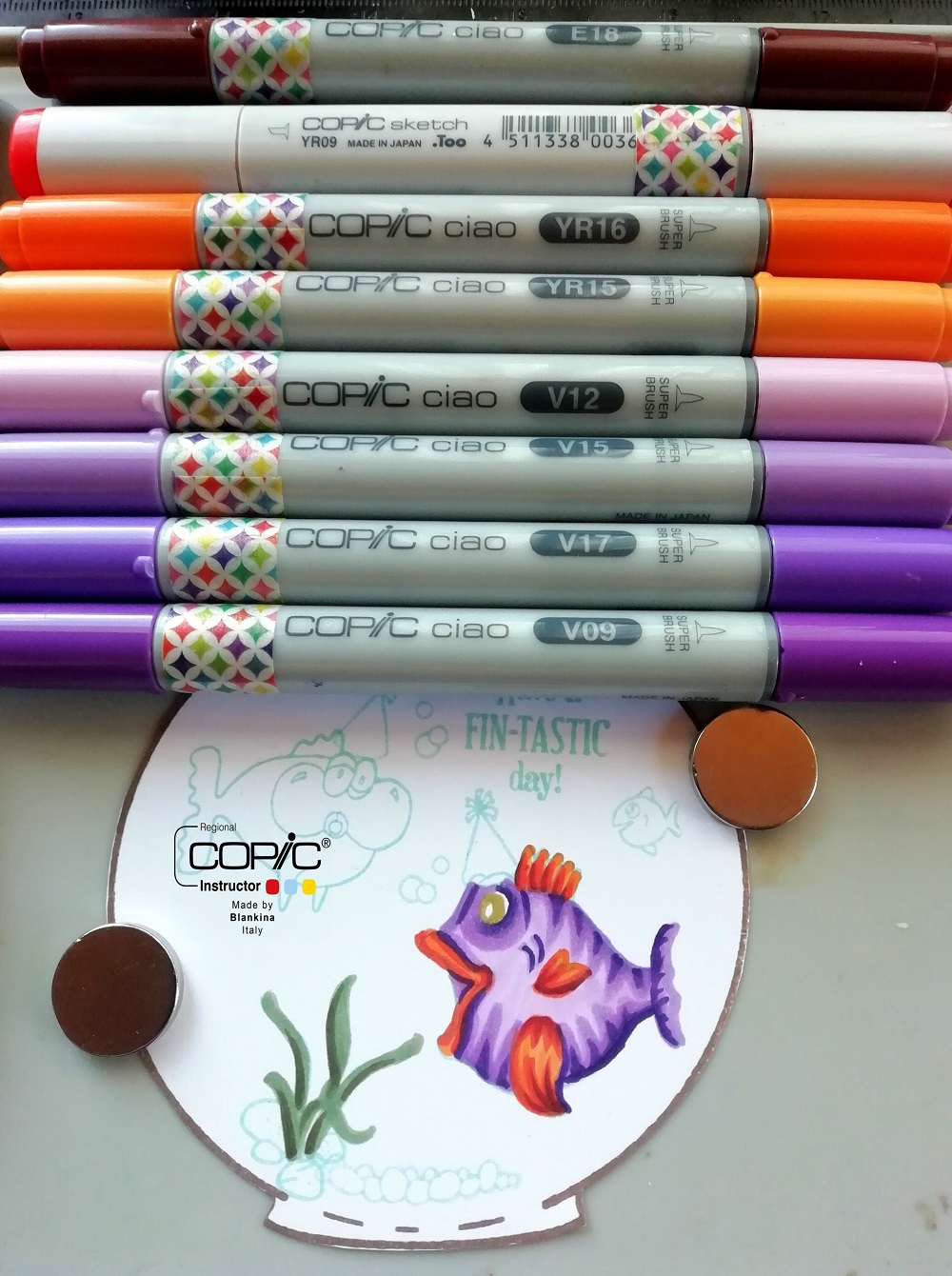 Copic Italia: Revealwheel card funny fishes