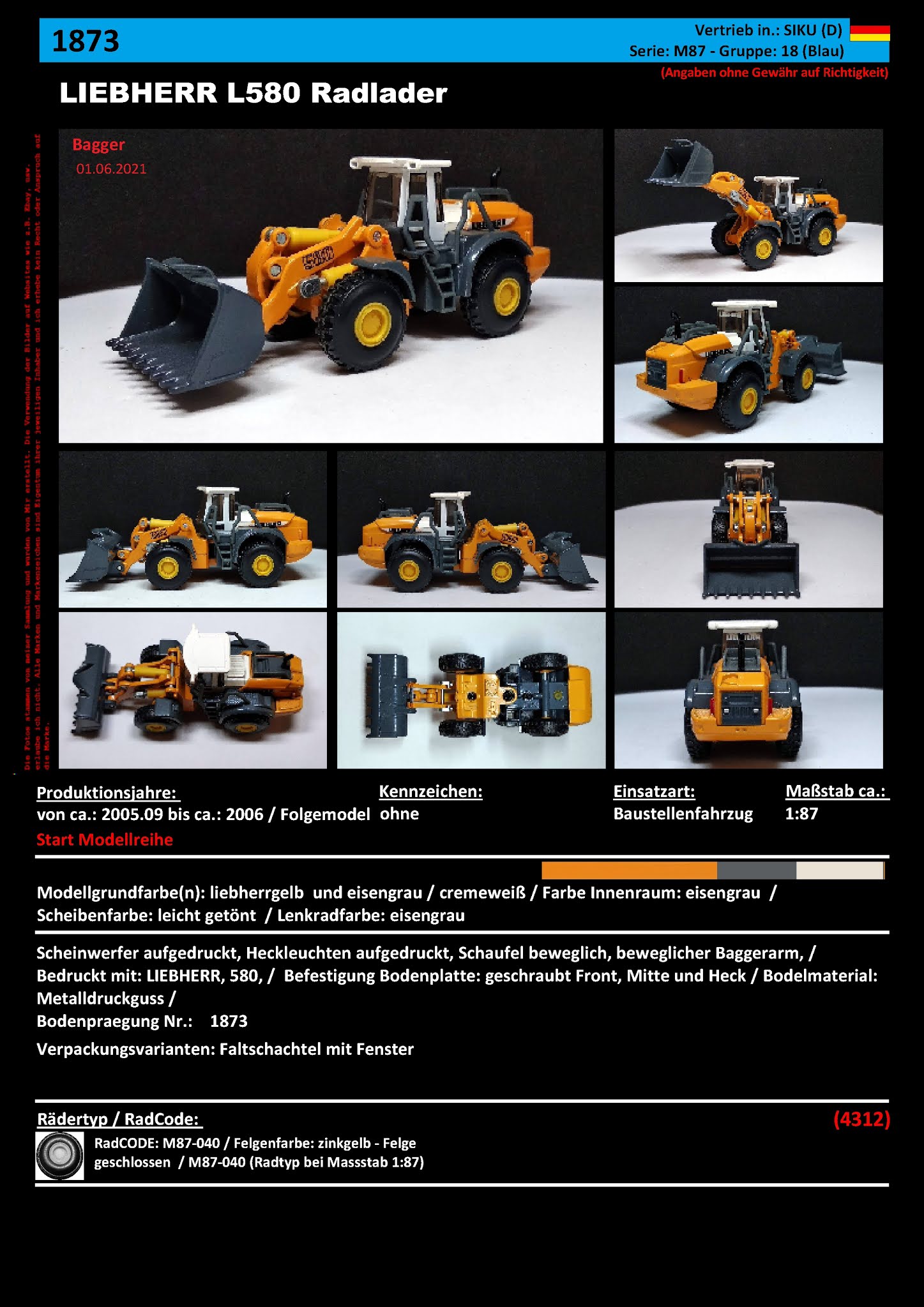 1873 - LIEBHERR L580 Radlader - von/ab ca.: 2005.09 - (SIKU M87)