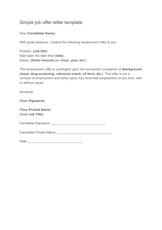 Simple Offer Letter Template ~ Resume Letter