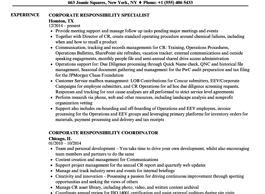 Corporate Social Responsibility Resume Examples ~ Medical Resume