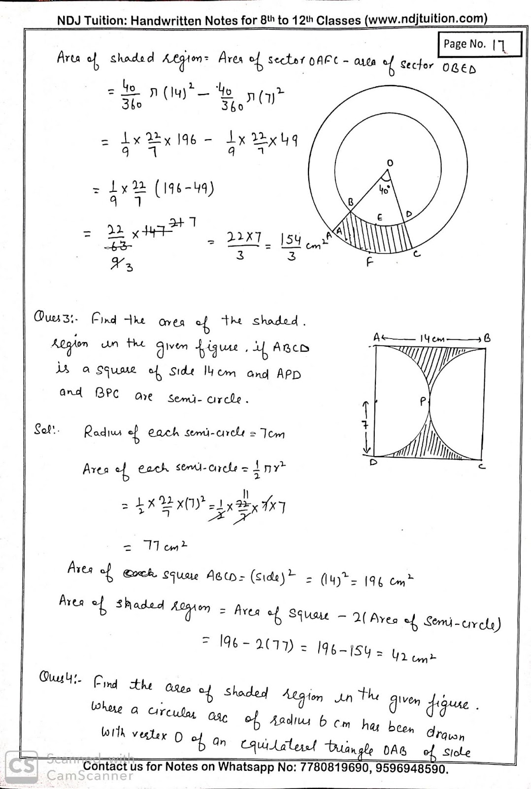 Area Related To Circle Handwritten Notes For Class 10th Maths