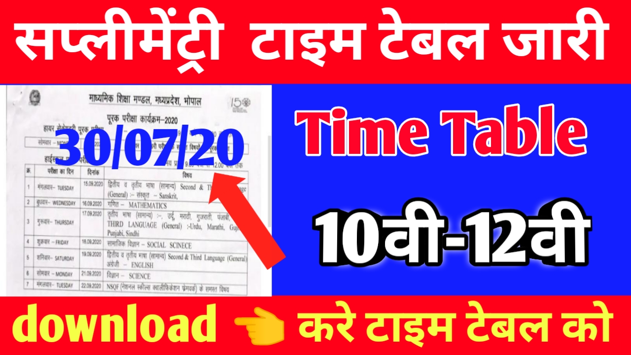 supplementary time table 2020, supplementary admit card, supplementary ...