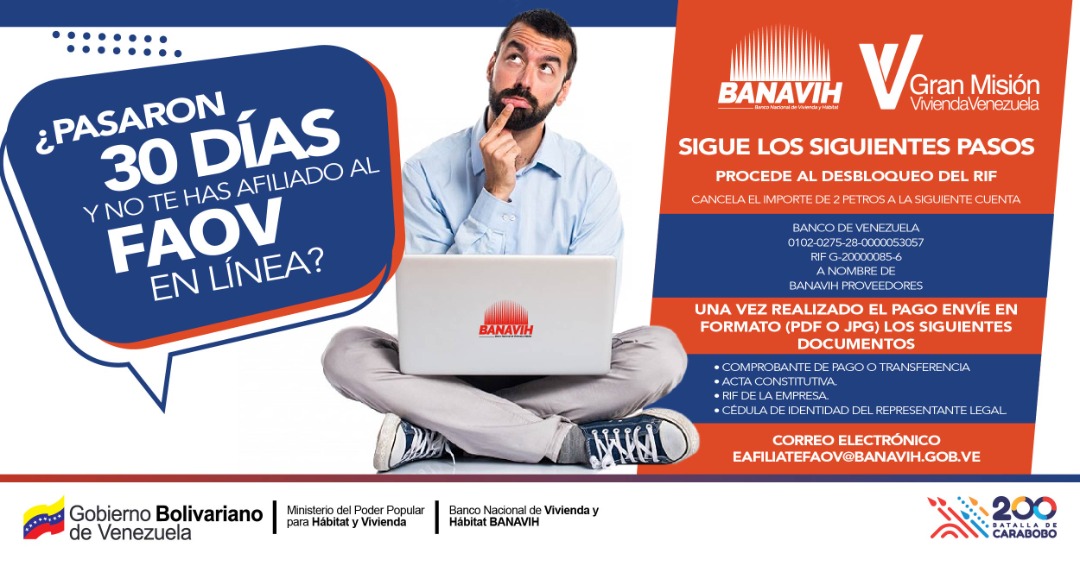 SERVICIOS CONTABLES, LEGALES Y TRIBUTARIOS: PROCESO PARA DESBLOQUEO DE RIF PARA AFILIACIÓN FAOV