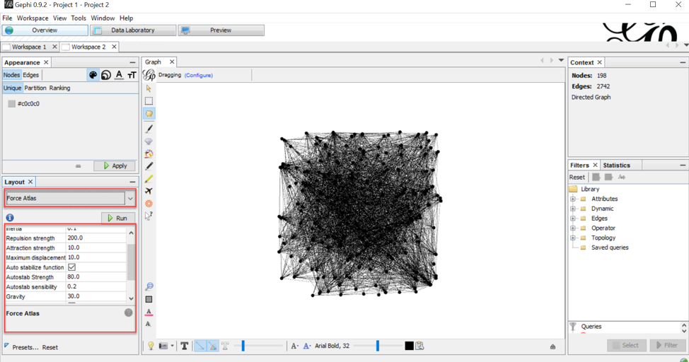 Programming for beginners: Gephi: Layout window