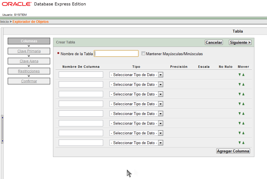 Oracle Database Express Edition Tutorial: Explorador de objetos