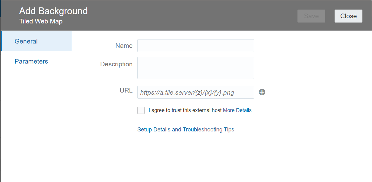 OAC integration with XYZ Tiled Web Maps
