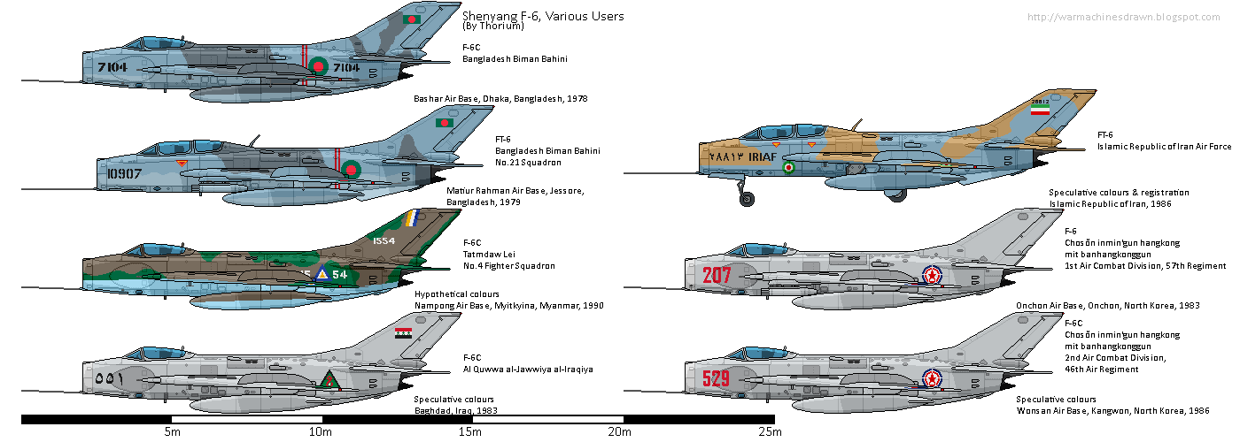 War Machines Drawn: Shenyang F-6, various Asian users