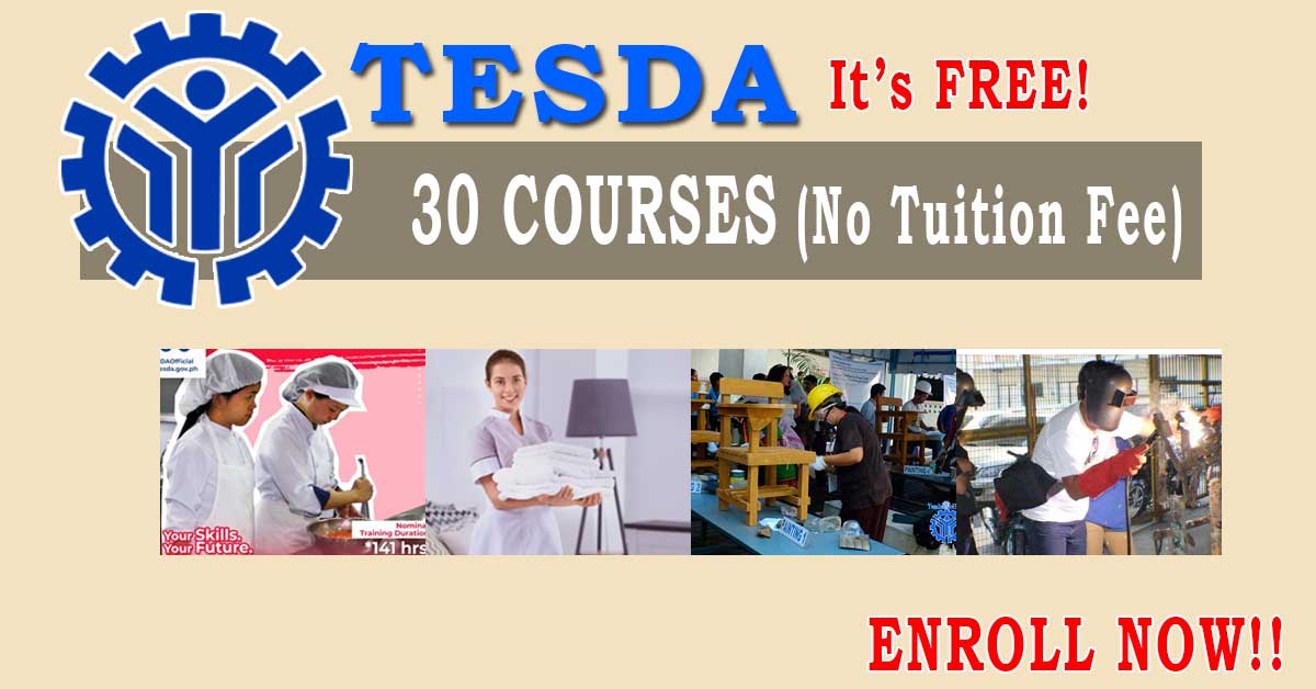 30 TESDA Courses (No Tuition Fee) ENROLL NOW!