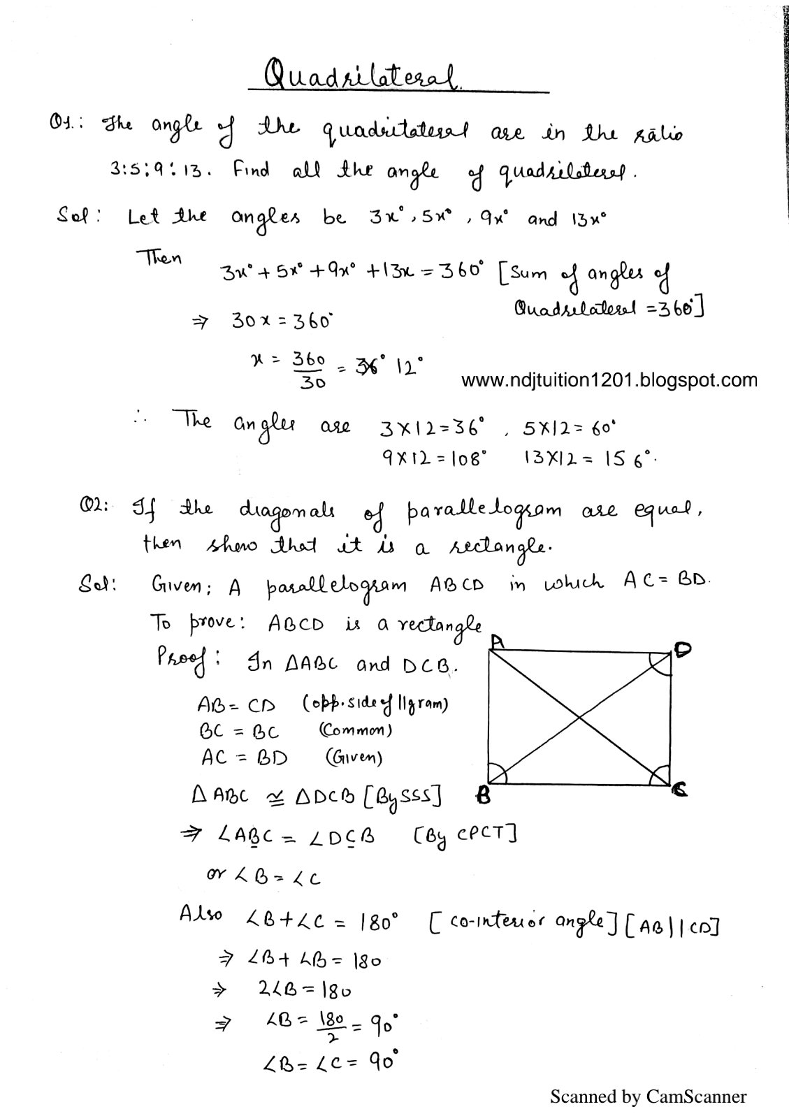 Quadrilateral Handwritten Notes for 9th Math