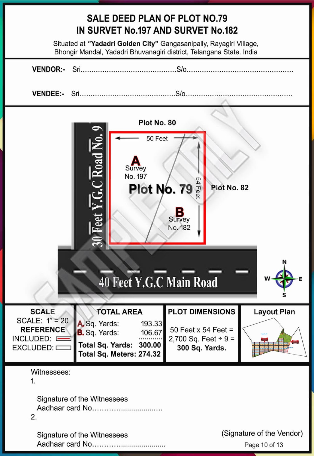 Yadadri Golden City: dtcp layout plots sale deed sample