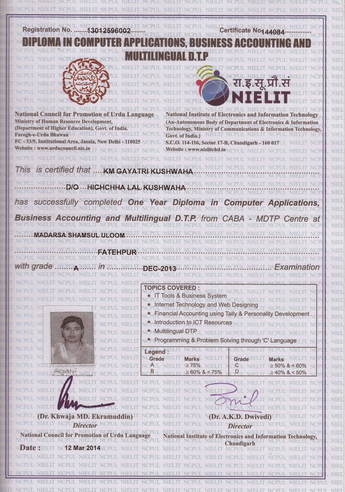 NCPUL CABA MDTP CENTRES: Gwalior NCPUL Centre(2105) Closed