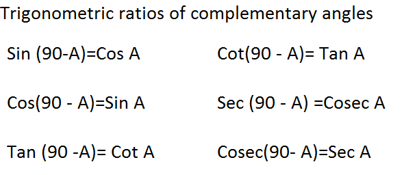 Complementary angles trigonometric ratios पर आधारित प्रश्न हल करें