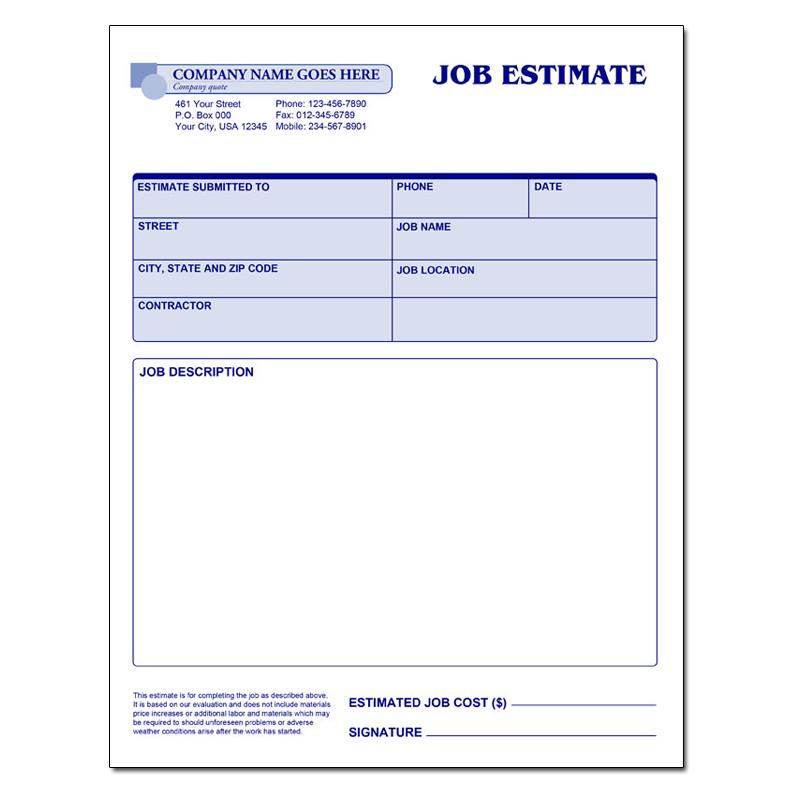 Job Estimate Forms To Print - Invoice Template