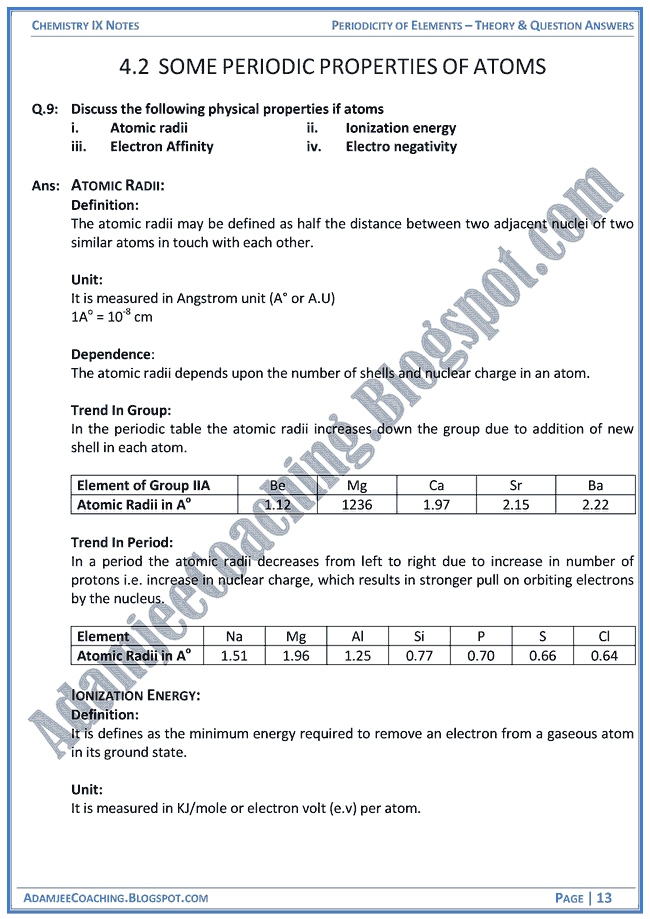 Adamjee Coaching: Periodicity Of Elements - Theory Notes and Question ...