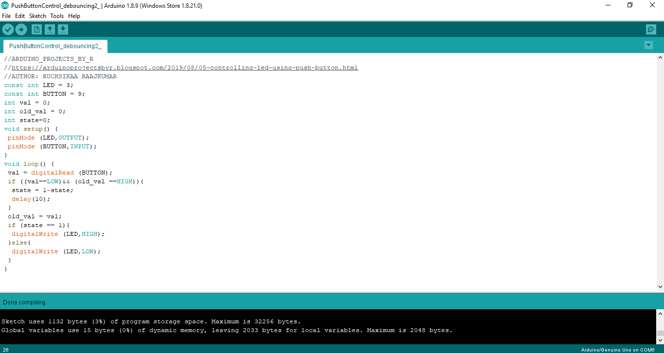 05. Controlling an LED using a Push-button (with debouncing)