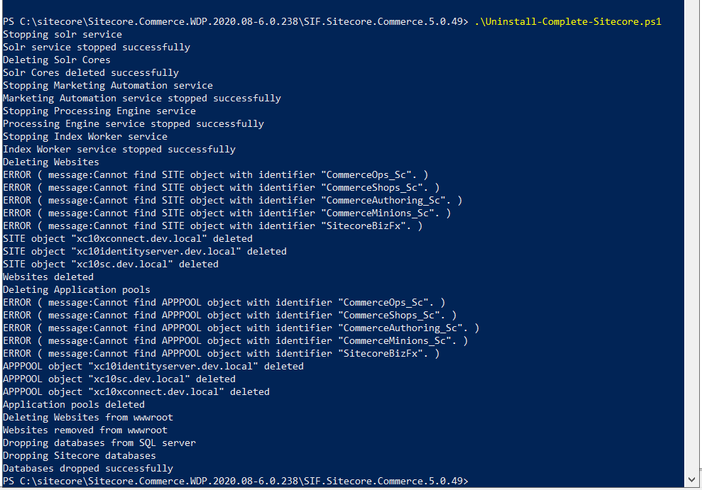 Uninstall Script for Sitecore 10 and Commerce Instances