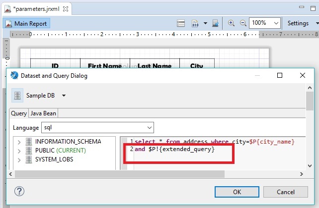 $P{...} and $P!{...} parameter types in Jasper report