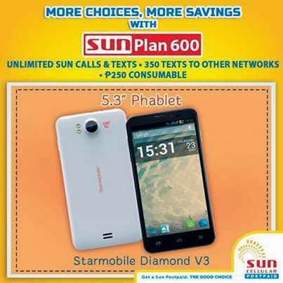 Sun Cellular offers Starmobile Diamond V3 free at Plan 600